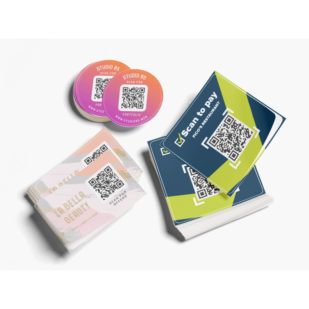 Light blue background QR code sticker template