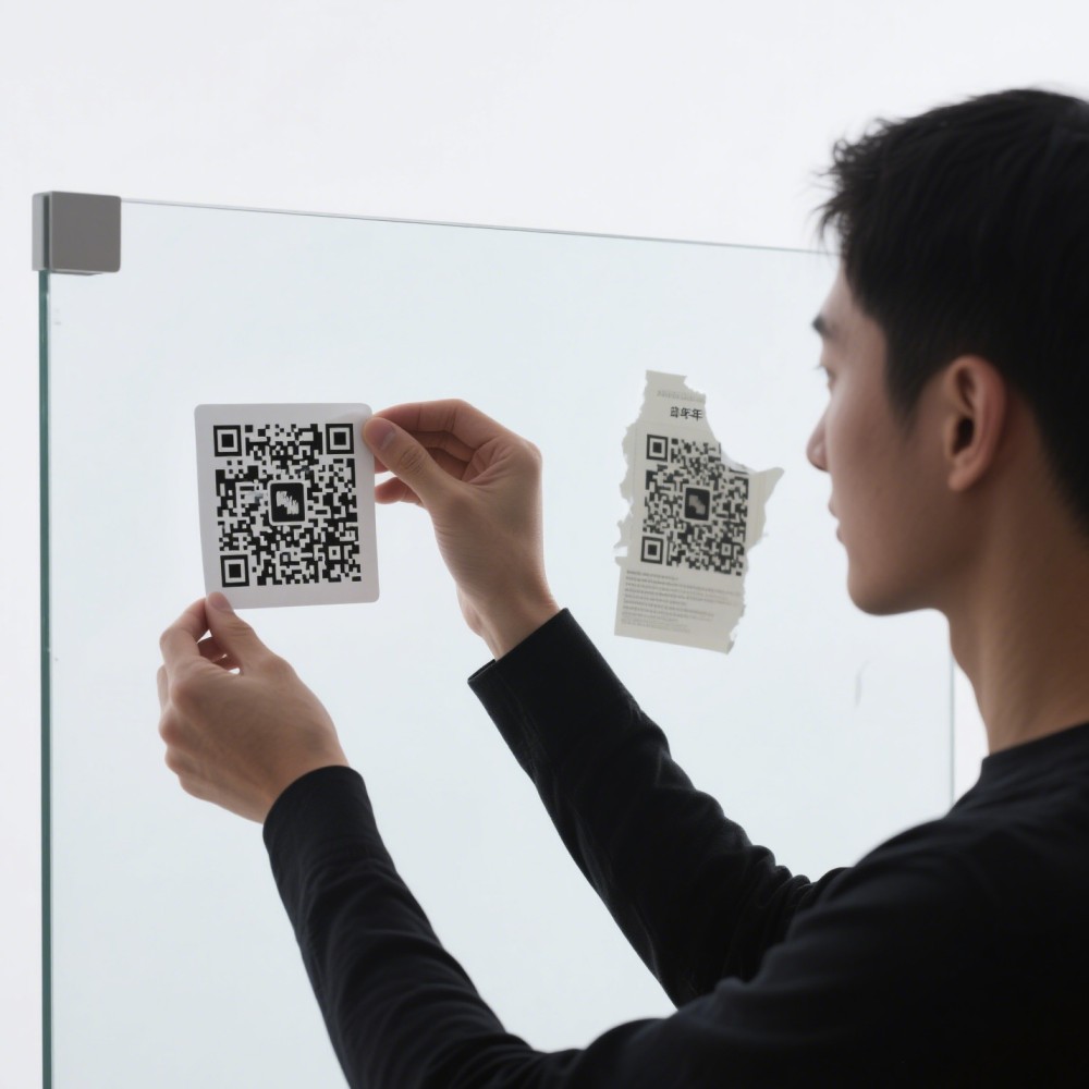 Light blue background QR code sticker template